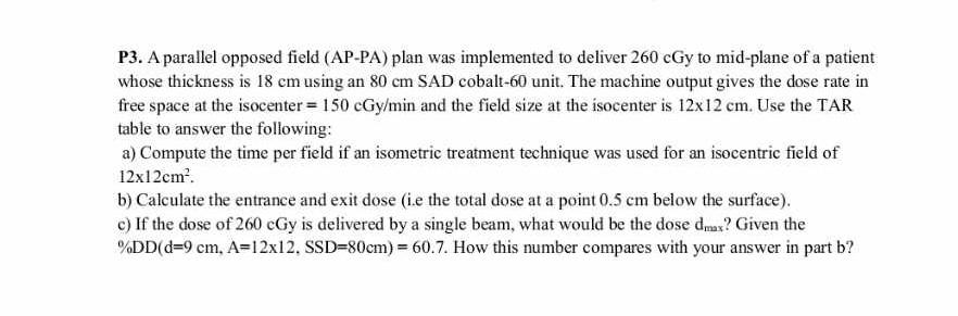 Solved P3. A parallel opposed field (AP-PA) plan was | Chegg.com