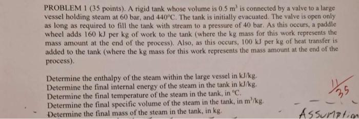 Solved PROBLEM 1 ( 35 points). A rigid tank whose volume is | Chegg.com