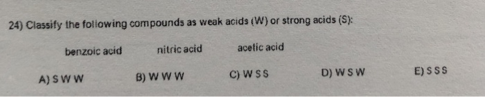 Solved 24) Classify the following compounds as weak acids | Chegg.com