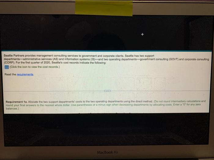 Solved Data table 1. Allocate the two support | Chegg.com