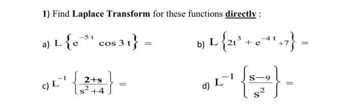 Solved 1) Find Laplace Transform for these functions | Chegg.com