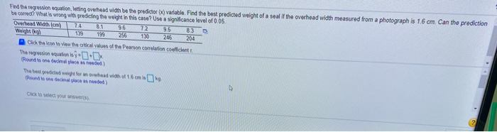 Solved find the regression equation, letting overhead width | Chegg.com