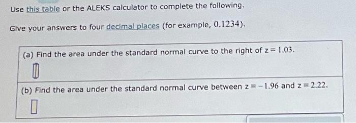 Use this table or the ALEKS calculator to complete | Chegg.com