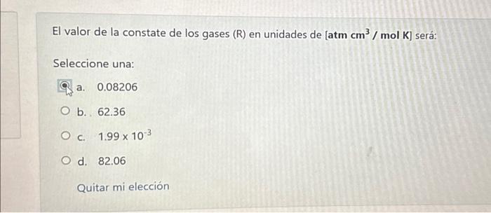 Solved El valor de la constate de los gases (R) en unidades | Chegg.com