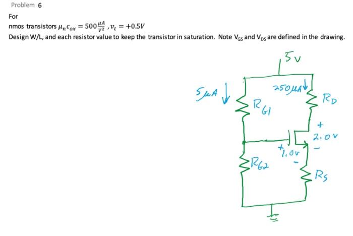Solved Problem 6 For nmos transistors My Cox = 50044, 0, = | Chegg.com