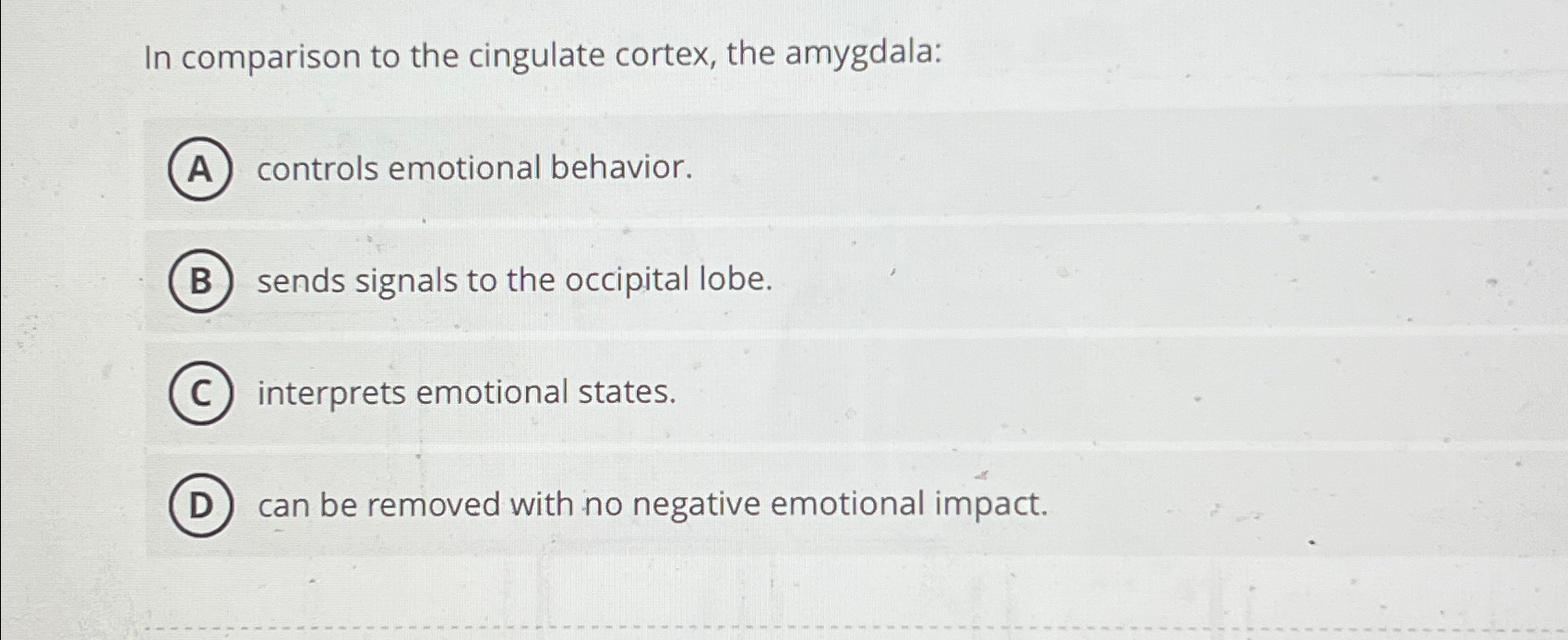 Solved In comparison to the cingulate cortex, the | Chegg.com