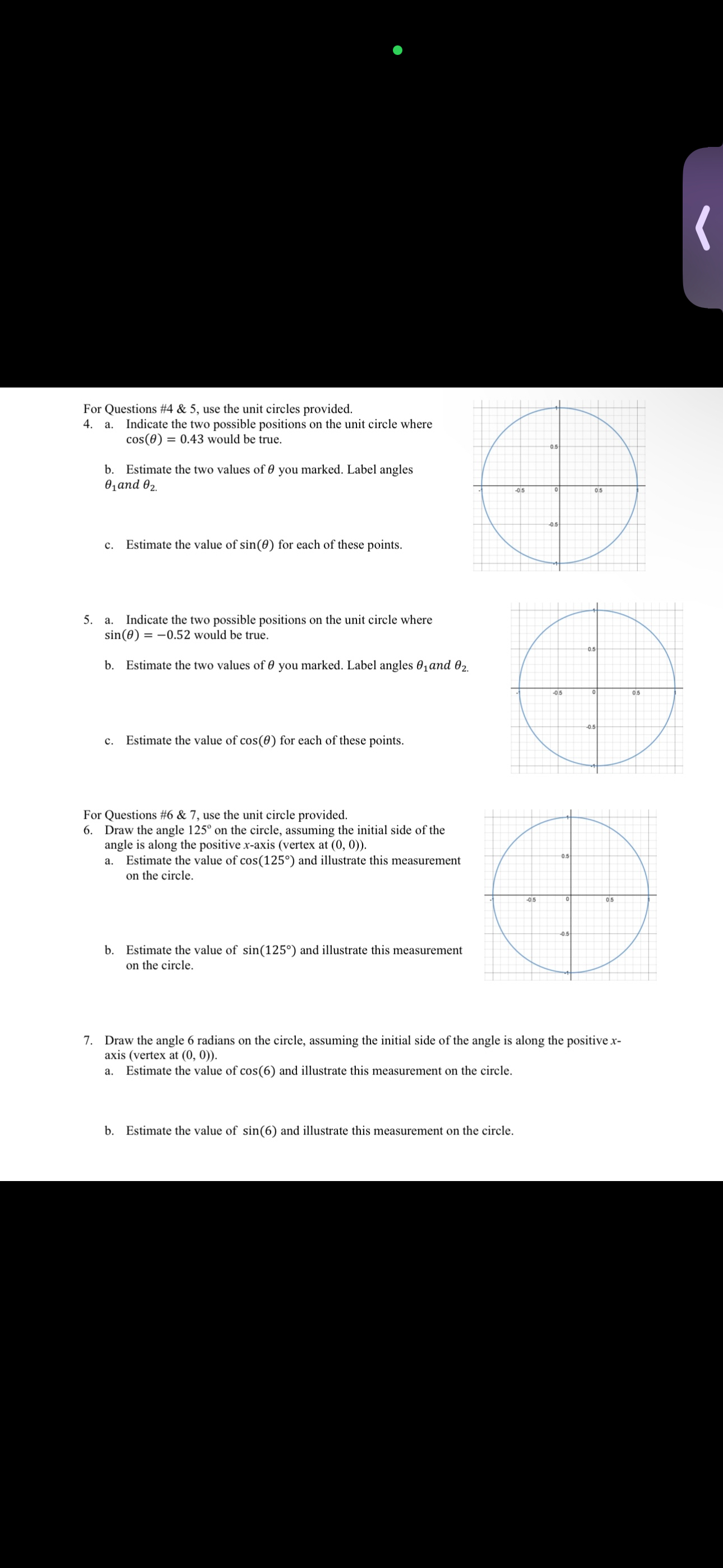 Solved For Questions #4 ﻿& 5, ﻿use the unit circles | Chegg.com
