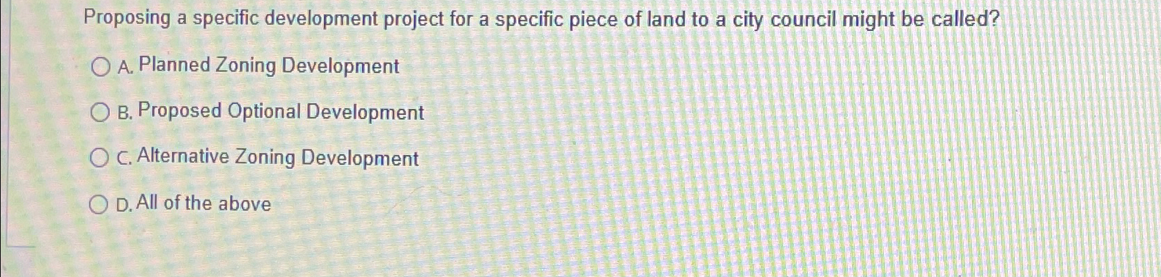 Solved Proposing a specific development project for a | Chegg.com