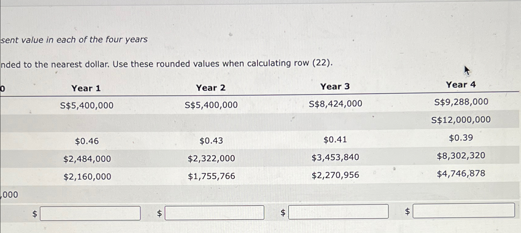 sent value in each of the four yearsnded to the | Chegg.com