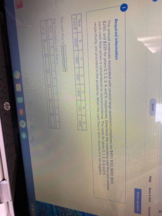 Solved Saved Help Save & Exit Submit Check my work Required | Chegg.com