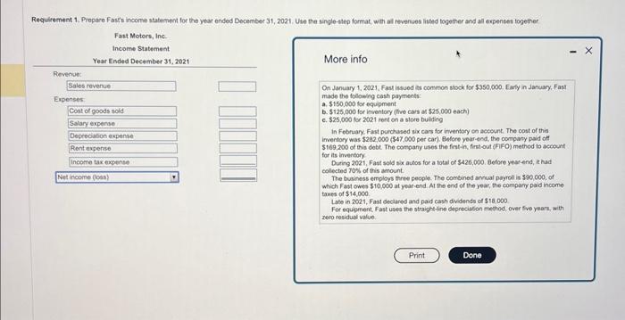 Solved Requirement 1. Prepare Fas's income statement for the | Chegg.com