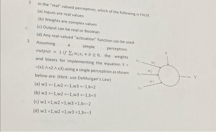Solved 2 3 In the "real" valued perceptron, which of the | Chegg.com