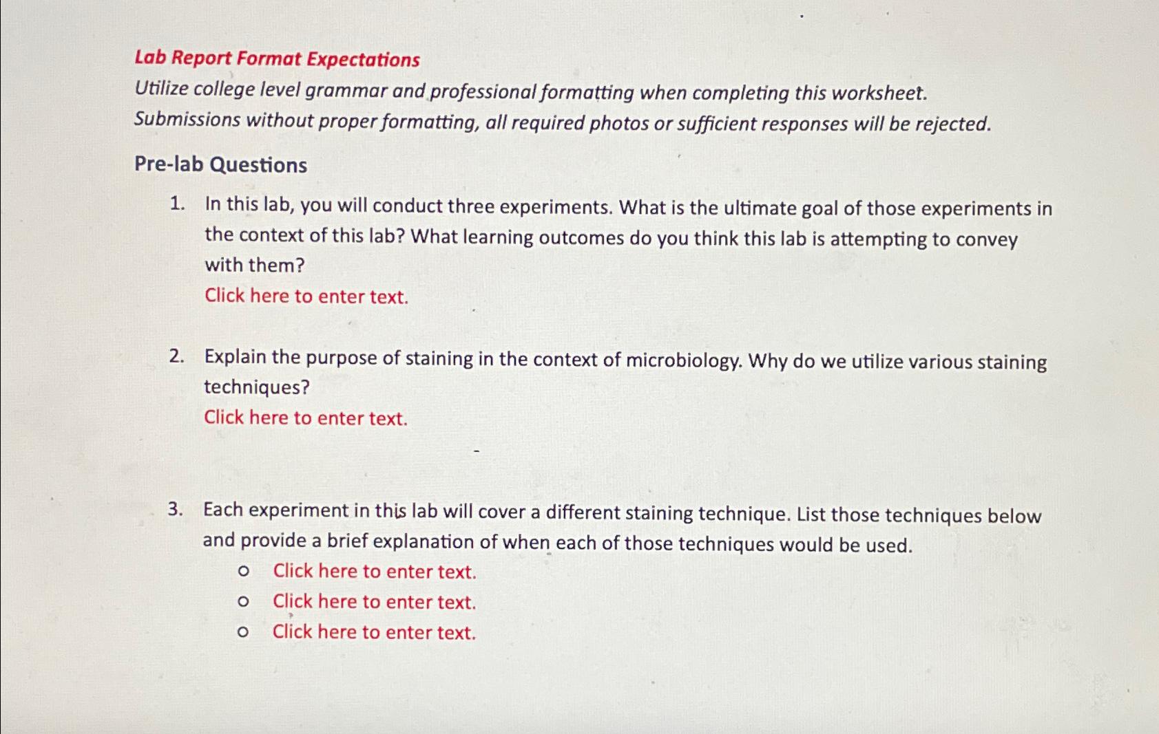 Solved Lab Report Format ExpectationsUtilize college level | Chegg.com