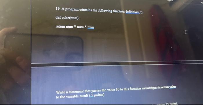 Solved 19. A program contains the following function | Chegg.com