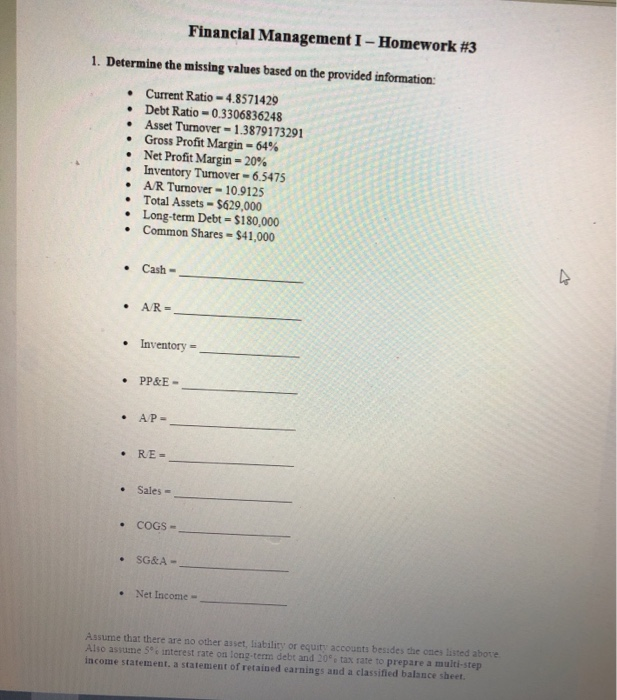 Solved Financial Management I - Homework #3 1. Determine the | Chegg.com