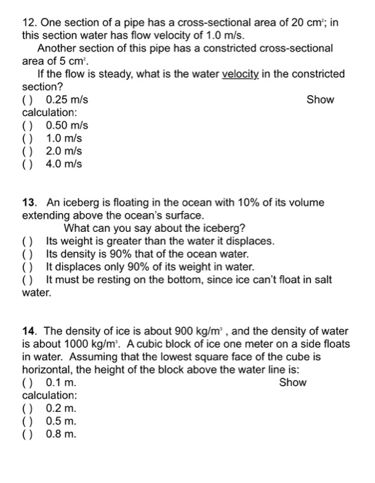 Solved 12. One section of a pipe has a cross-sectional area | Chegg.com