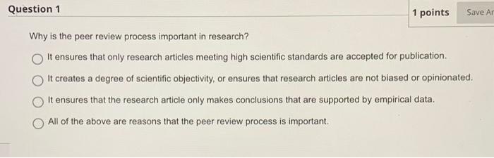 Solved Why is the peer review process important in research? | Chegg.com