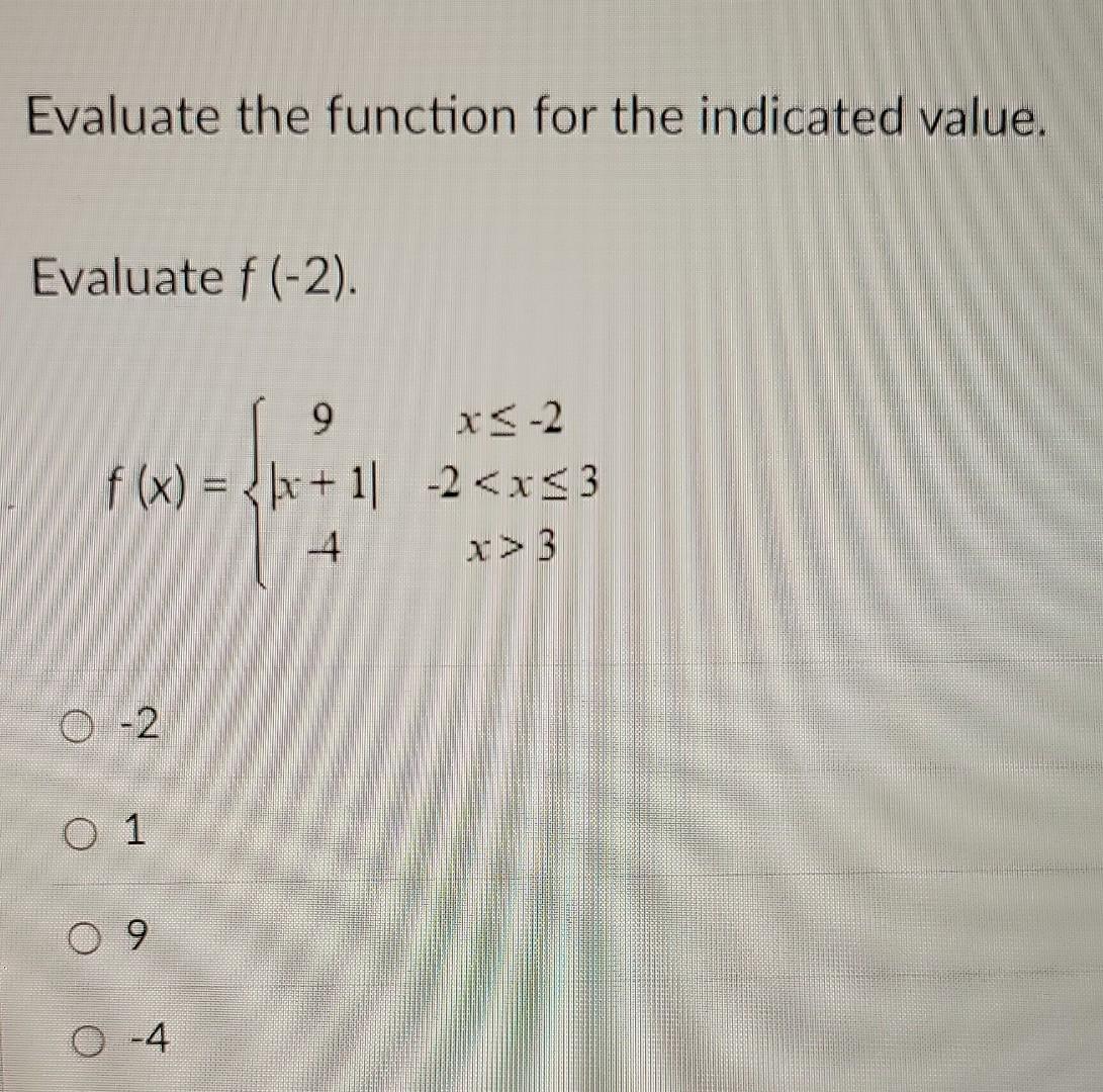 Solved Evaluate the function for the indicated value. | Chegg.com