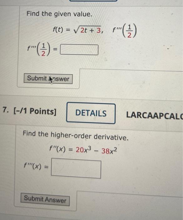 Solved Find the given value. f(t)=2t+3,f′′′(21)f′′′(21)= /1 | Chegg.com