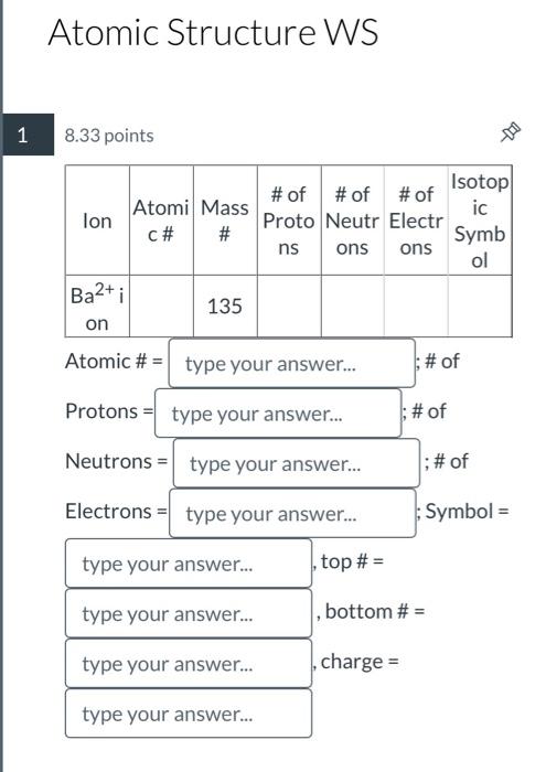 Solved 1 Atomic Structure WS 8.33 points lon Ba2+i on Atomi | Chegg.com