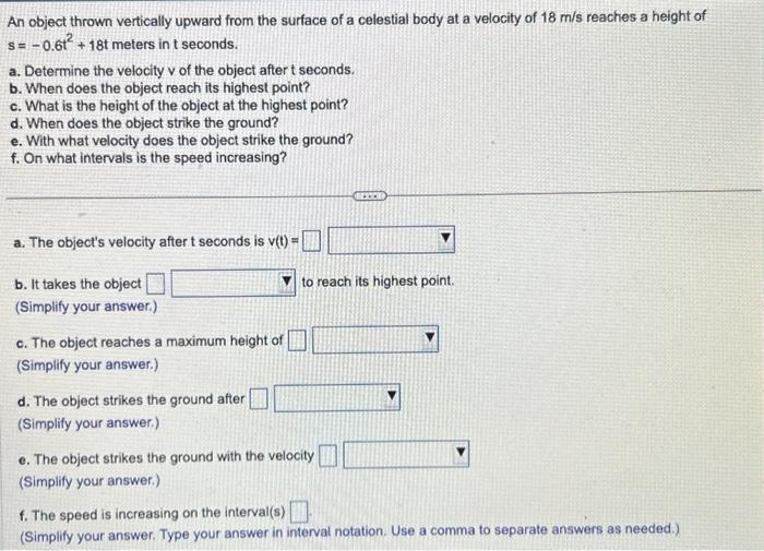 Solved An object thrown vertically upward from the surface | Chegg.com