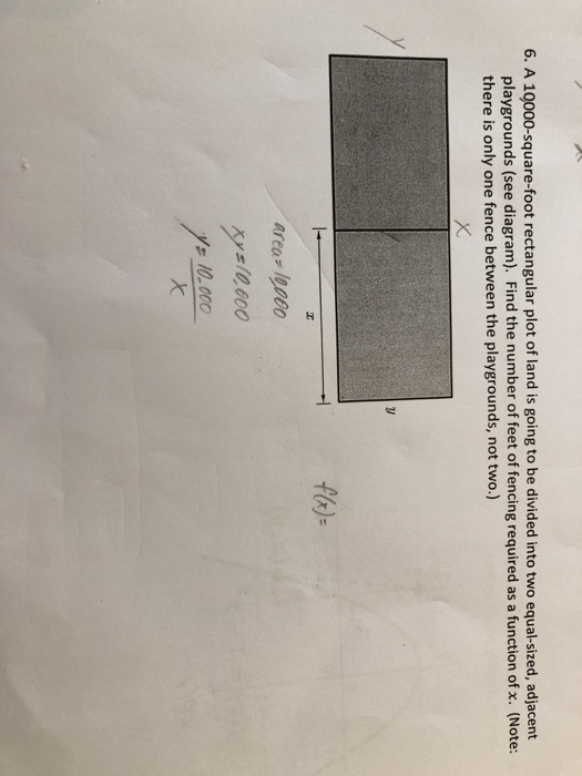 Solved 6. A 10000-square-foot rectangular plot of land is | Chegg.com