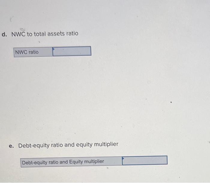 Solved b. Quick ratio c. Cash ratio d. NWC to total | Chegg.com