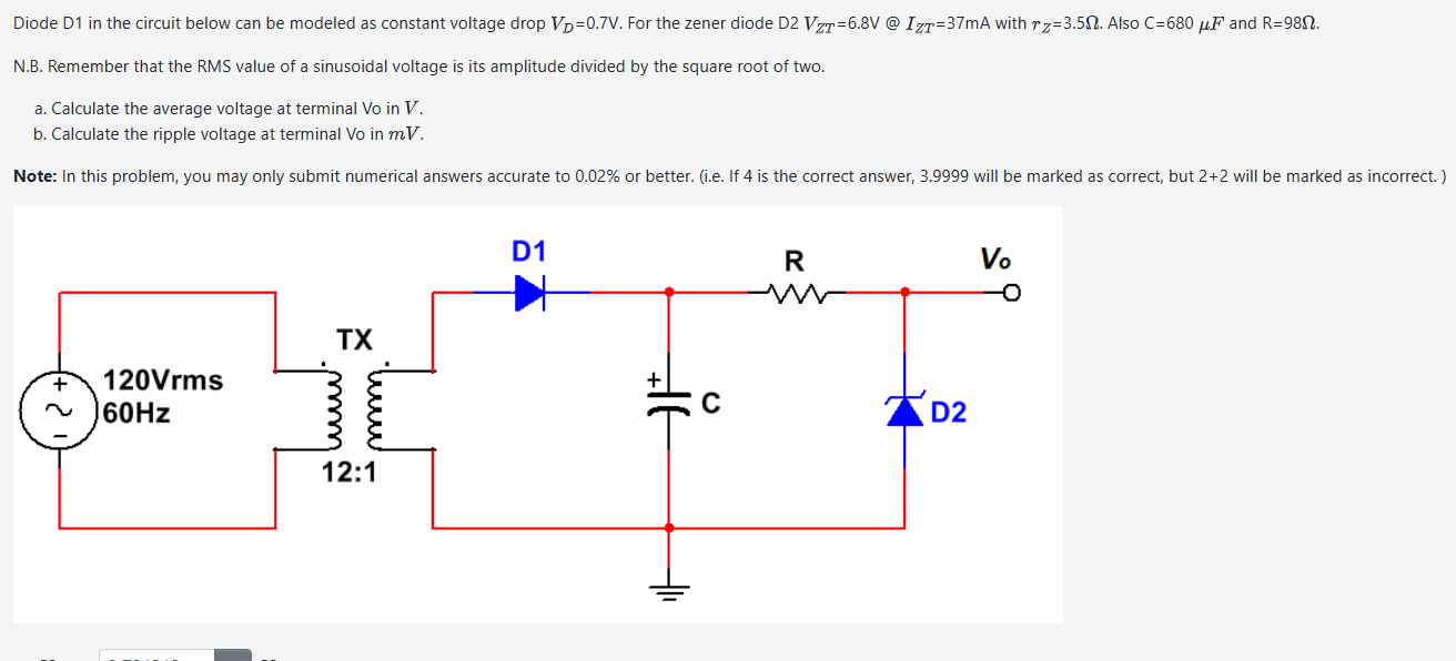 Solved Diode D1 in ﻿the circuit below can be ﻿modeled as | Chegg.com
