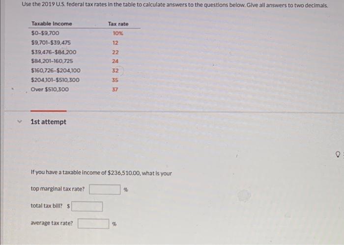 Solved Use the 2019 U.S. federal tax rates in the table to | Chegg.com