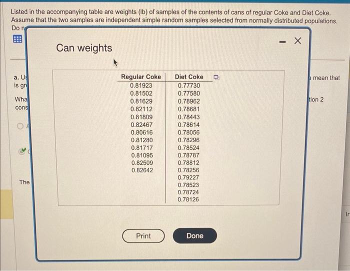 Solved Listed in the accompanying table are weights (lb) of | Chegg.com