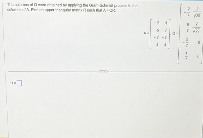 Solved The columns of Q were obtained by applying the | Chegg.com