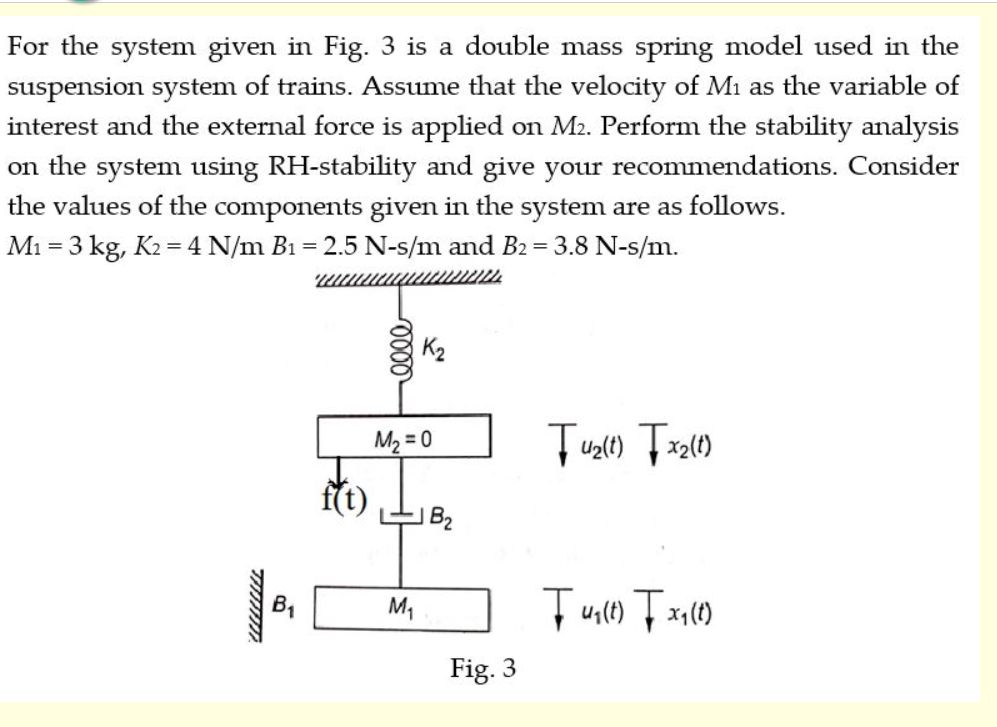 Solved For the system given in Fig. 3 is a double mass | Chegg.com