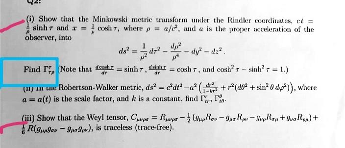 Solved M (i) Show that the Minkowski metric transform under | Chegg.com