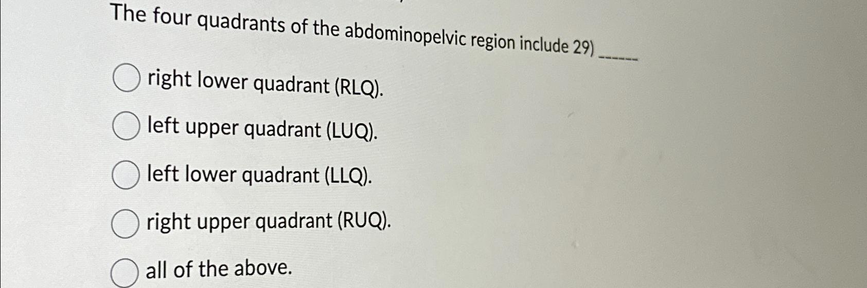 Solved The four quadrants of the abdominopelvic region | Chegg.com