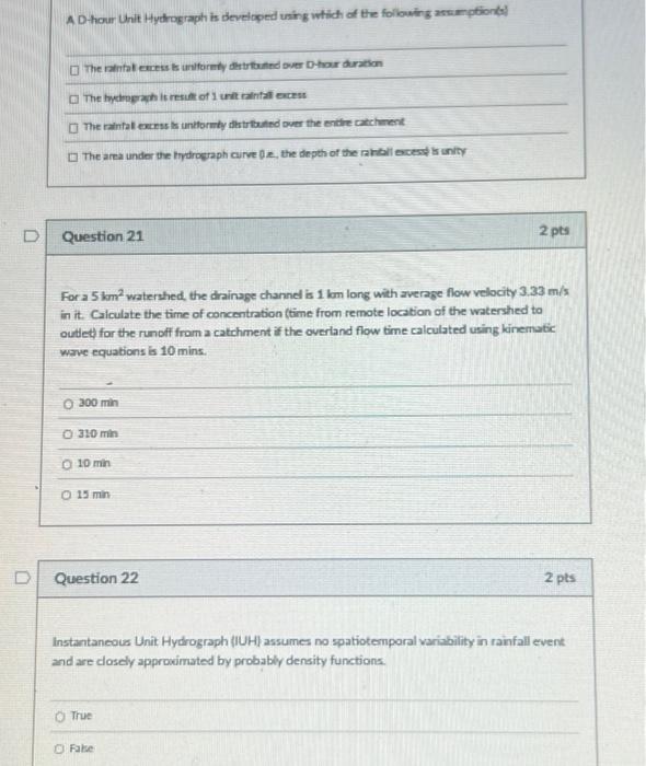 Solved A D-hour Unit Hydrograph is developed uning wtich of | Chegg.com