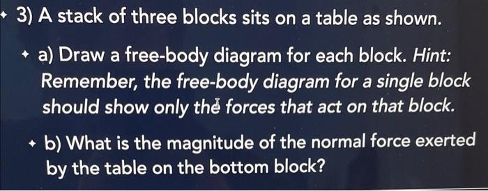 3) A stack of three blocks sits on a table as shown. | Chegg.com
