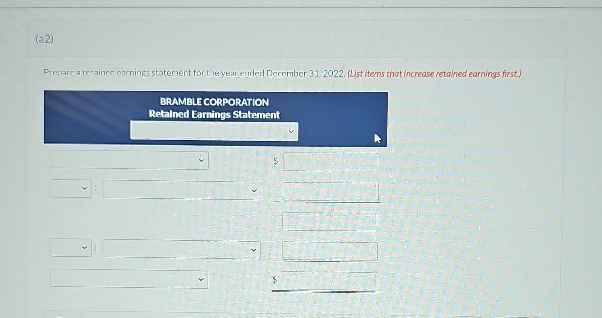 Solved Prepare a retained earnings statement for the year | Chegg.com