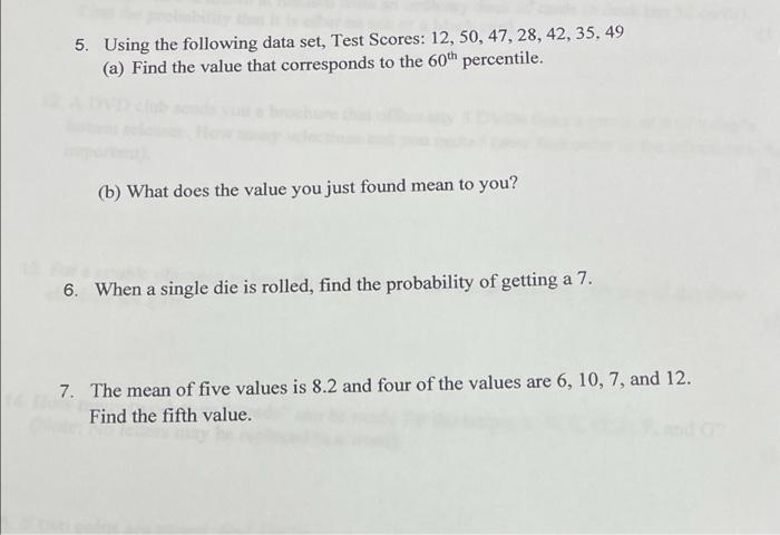 Solved 5. Using the following data set, Test Scores: 12, 50, | Chegg.com