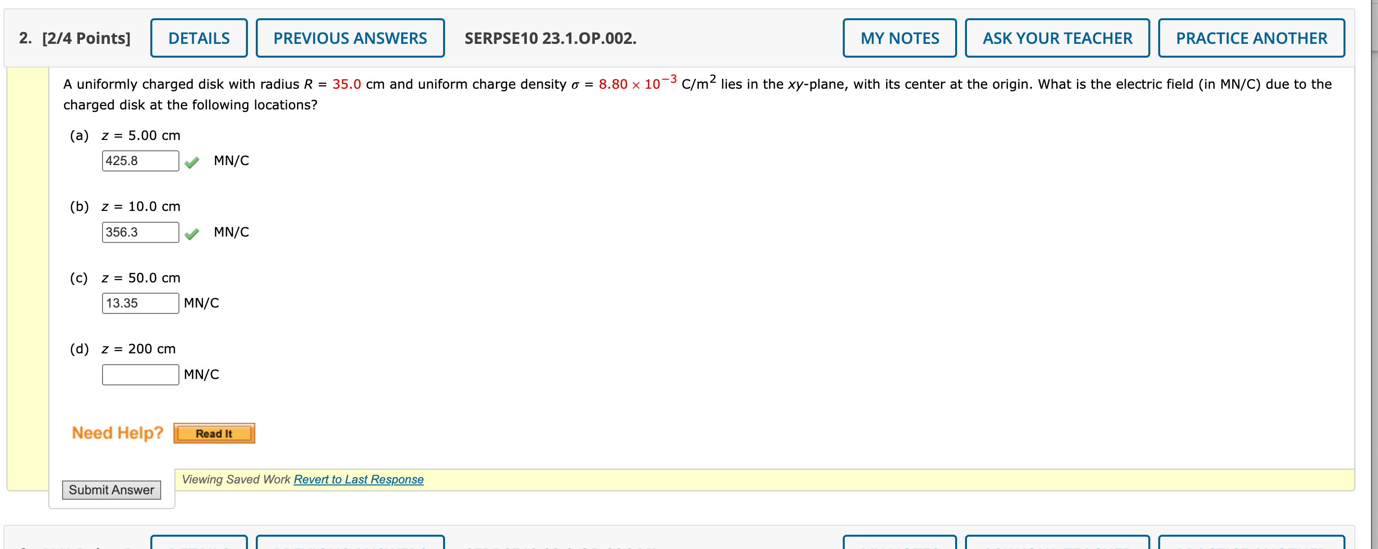 charged disk at the following | Chegg.com