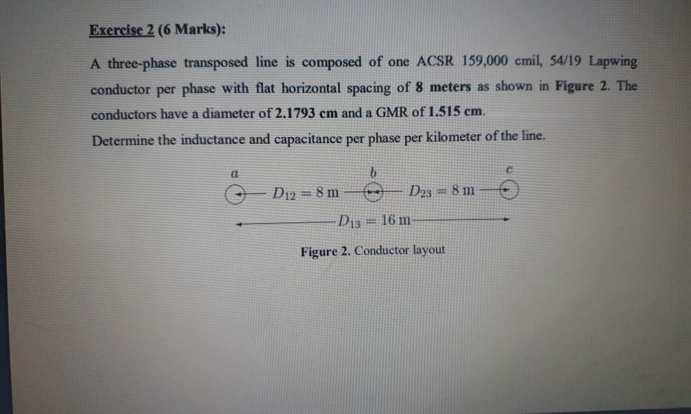 Solved Exercise 2 (6 Marks): A three-phase transposed line | Chegg.com Solved Exercise 2 (6 Marks): A three-phase transposed line | Chegg.com