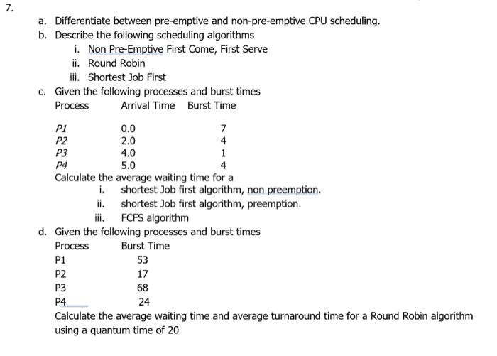 Solved 7. a. Differentiate between pre-emptive and | Chegg.com
