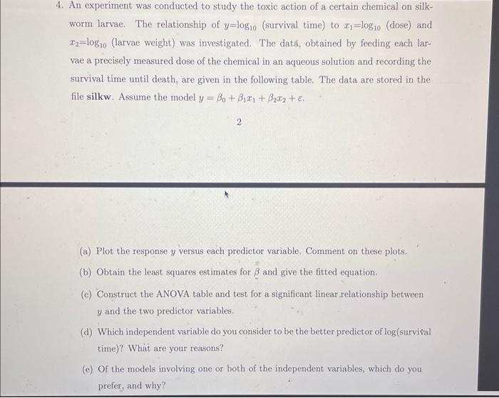Solved 4. An experiment was conducted to study the toxic | Chegg.com