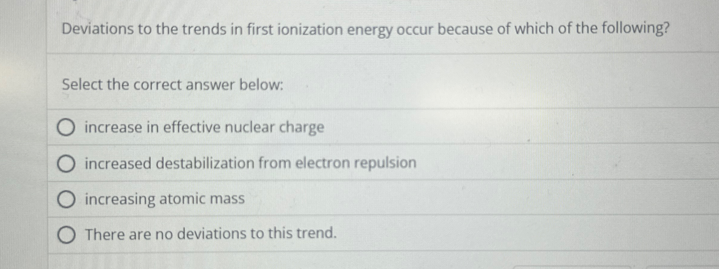 Solved Deviations to the trends in first ionization energy | Chegg.com