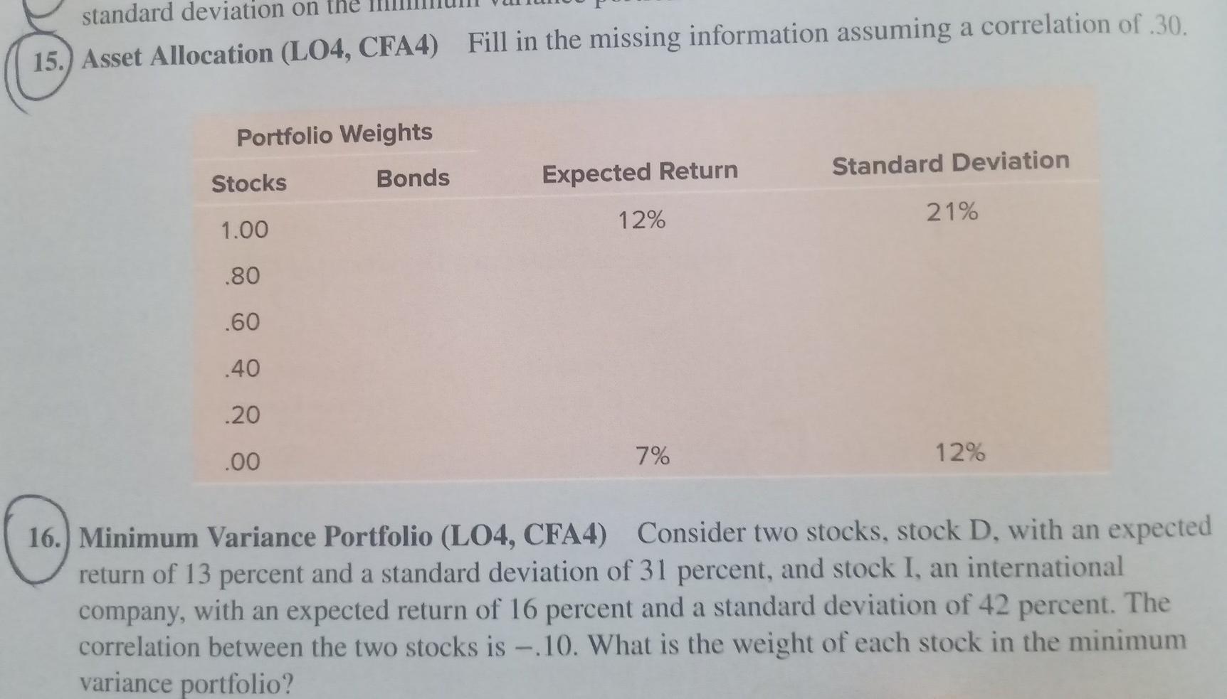 Solved 1. Expected Returns (L01, CFA1) Use the following | Chegg.com