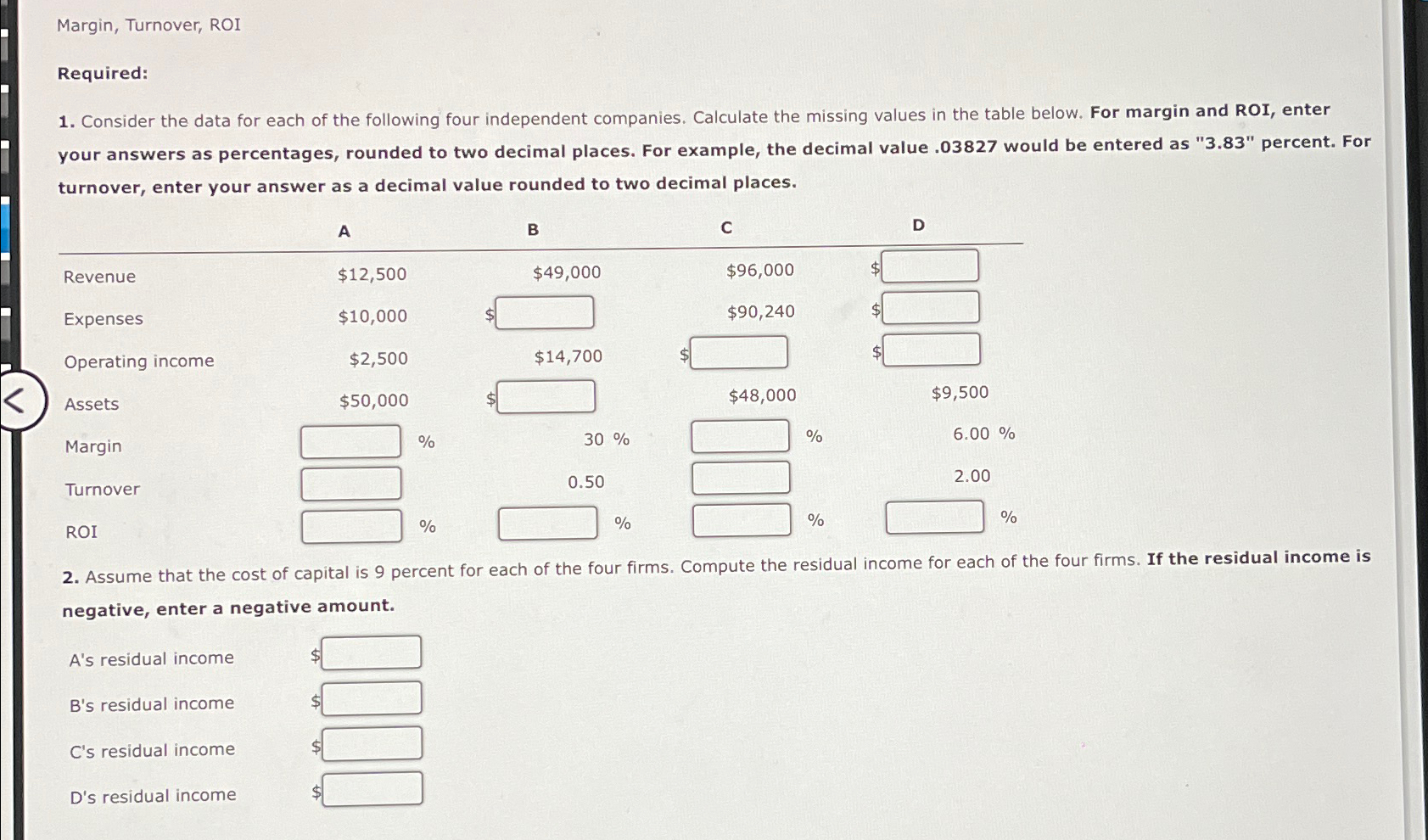 Solved Margin, Turnover, ROIRequired:Consider the data for | Chegg.com