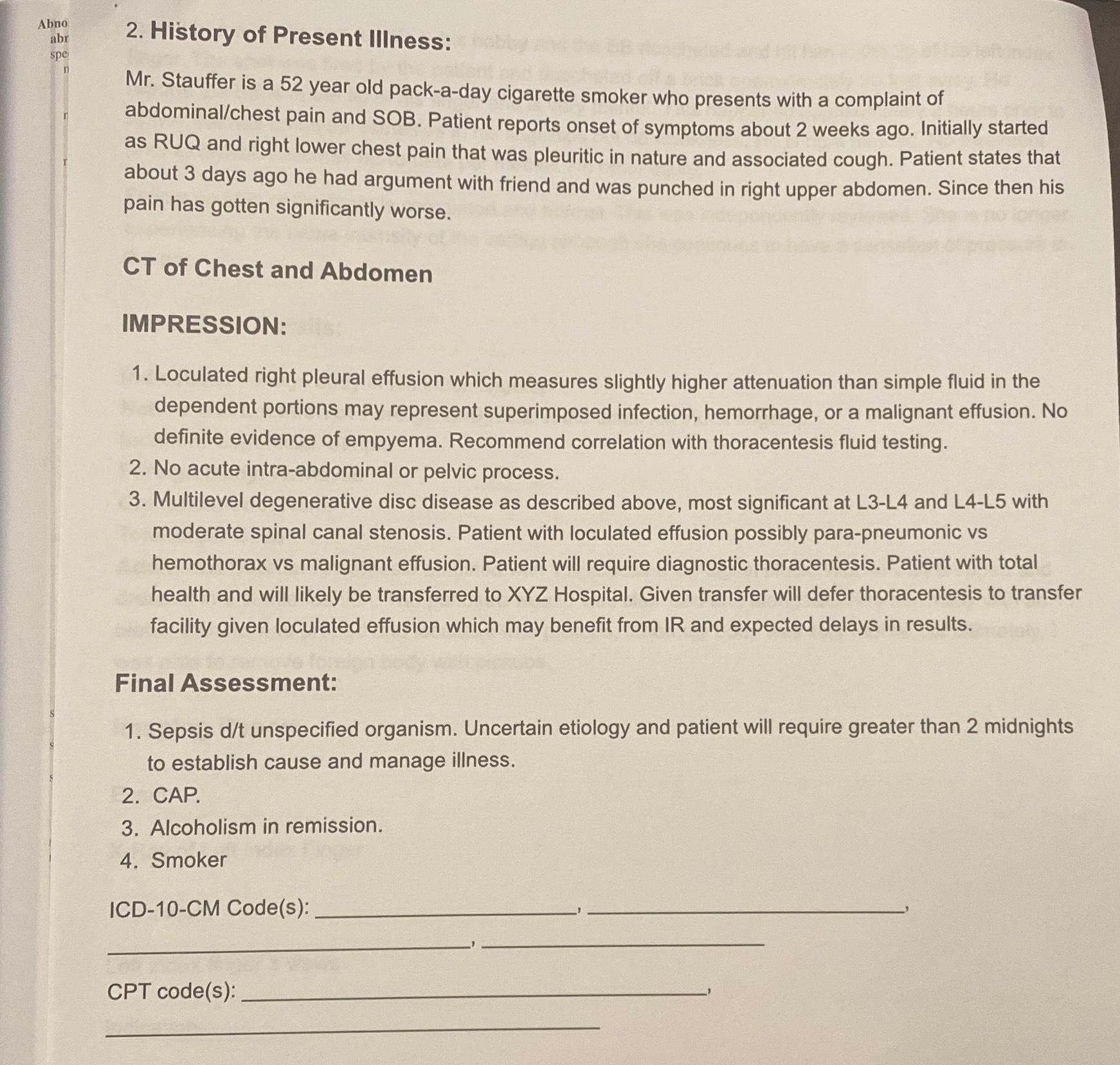 Solved History of Present Illness:Mr. ﻿Stauffer is a 52 | Chegg.com
