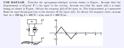 Solved USE MATLAB. Consider the spring-mass-dashpot system | Chegg.com