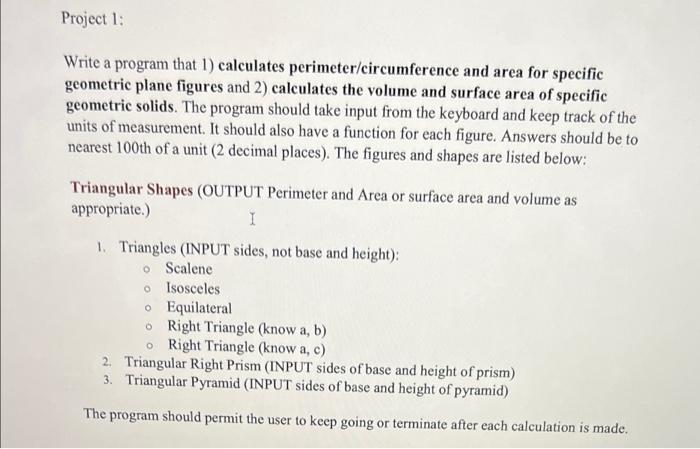 Solved Project 1: Write a program that 1) calculates | Chegg.com