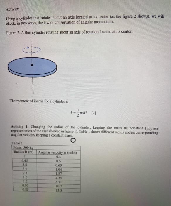 Solved Activity Using a cylinder that rotates about an axis | Chegg.com