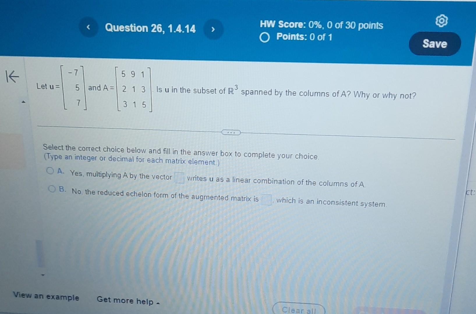 Solved Let u=⎣⎡−757⎦⎤ and A=⎣⎡523911135⎦⎤ Is u in the subset | Chegg.com